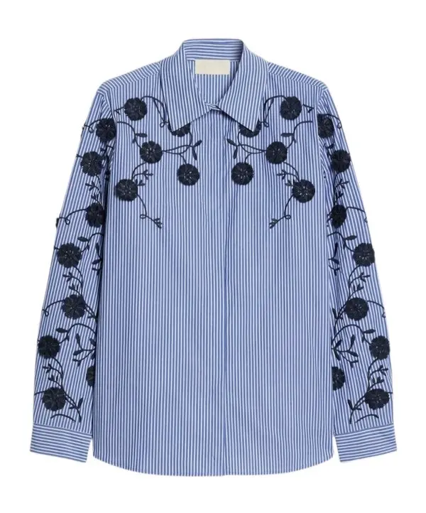 IBLUES Striped Cotton Poplin Shirt With Embroidered Details