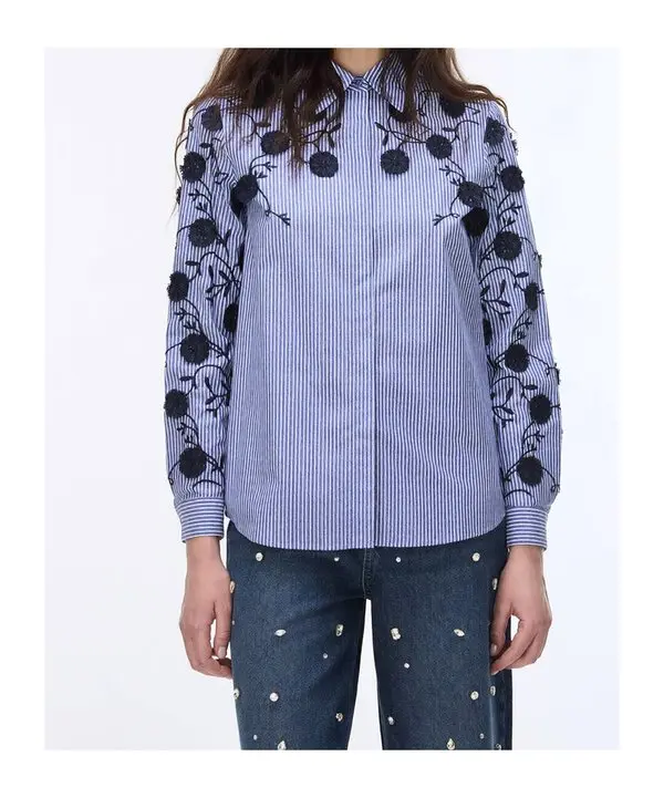 IBLUES Striped Cotton Poplin Shirt With Embroidered Details