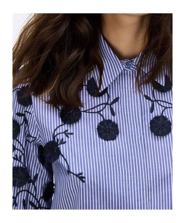 IBLUES Striped Cotton Poplin Shirt With Embroidered Details