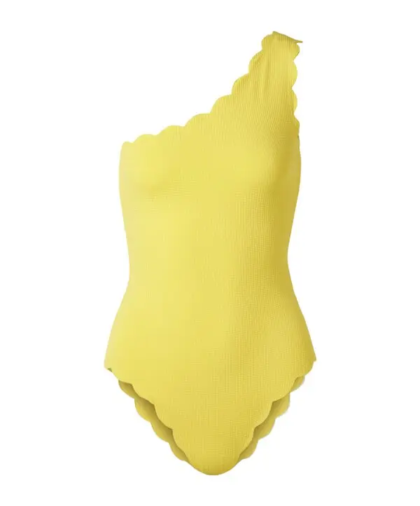 Marysia One-shoulder Scalloped Seersucker Swimsuit - Yellow