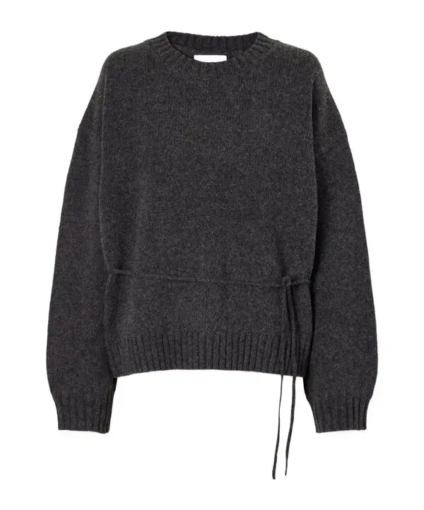 ST. AGNI Crew Neck Knit Sweater With Drawstring Detail - Black
