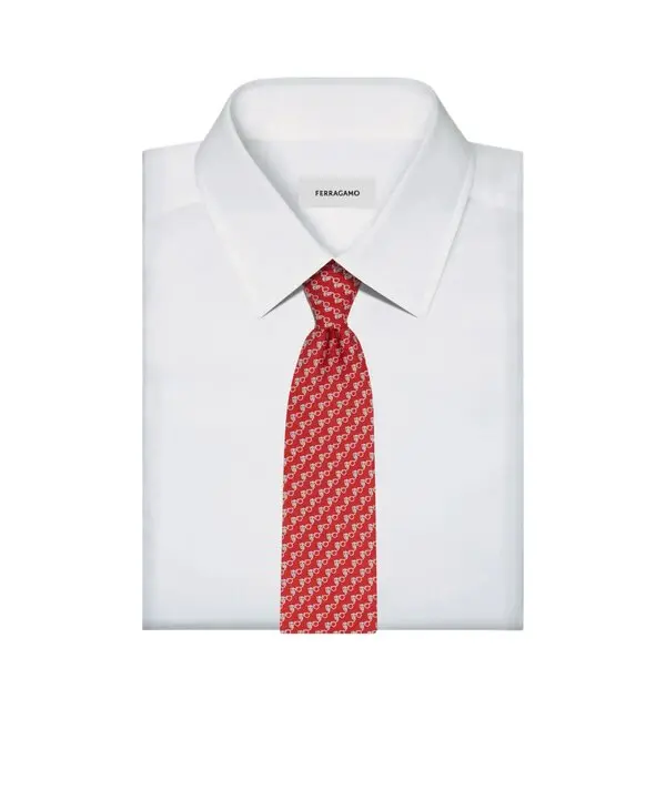 FERRAGAMO Owl Print Silk Tie - Red