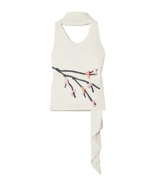 CONNER IVES Halter Sleeveless Top With Floral Appliqués