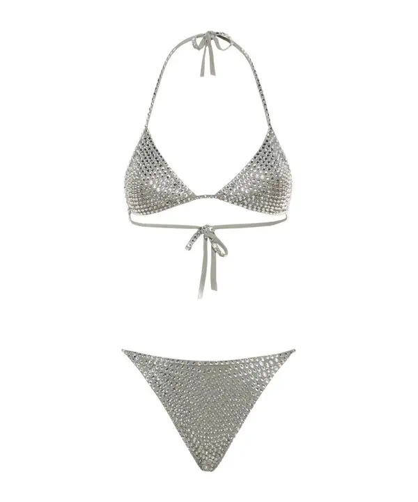 Oseree Crystal Embellished Bikini - Silver