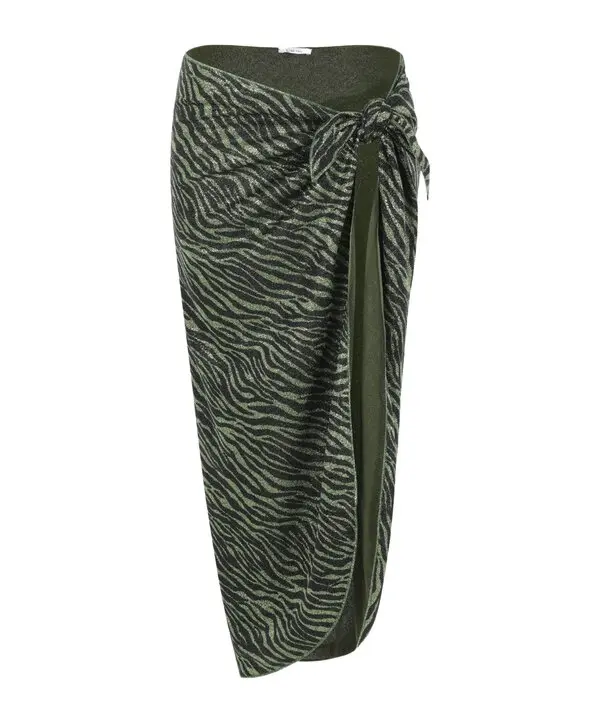 Oseree Zebra Motif Lurex Pareo Skirt - Green-black