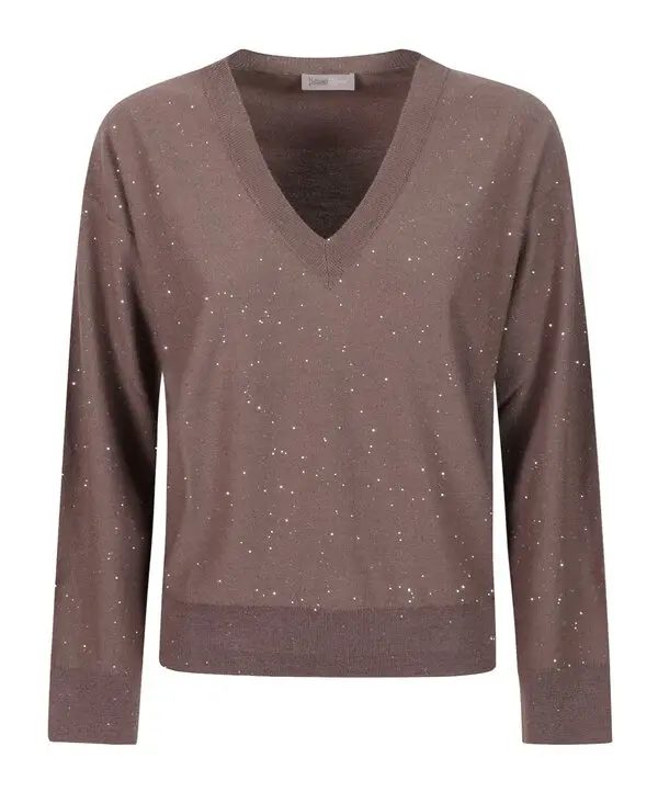 Herno V-neck Knitted Jumper With Speckled Finish