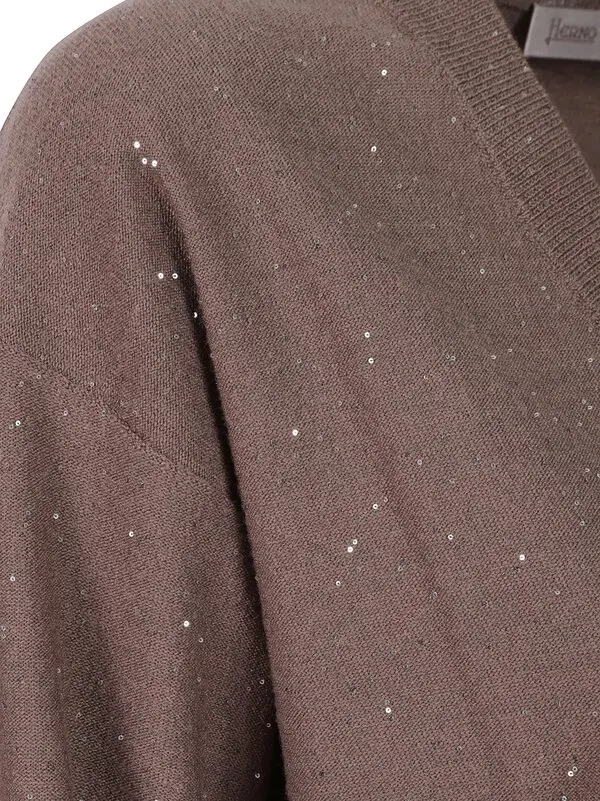 Herno V-neck Knitted Jumper With Speckled Finish