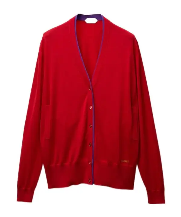 Versace Embroidered Wool Knit Cardigan