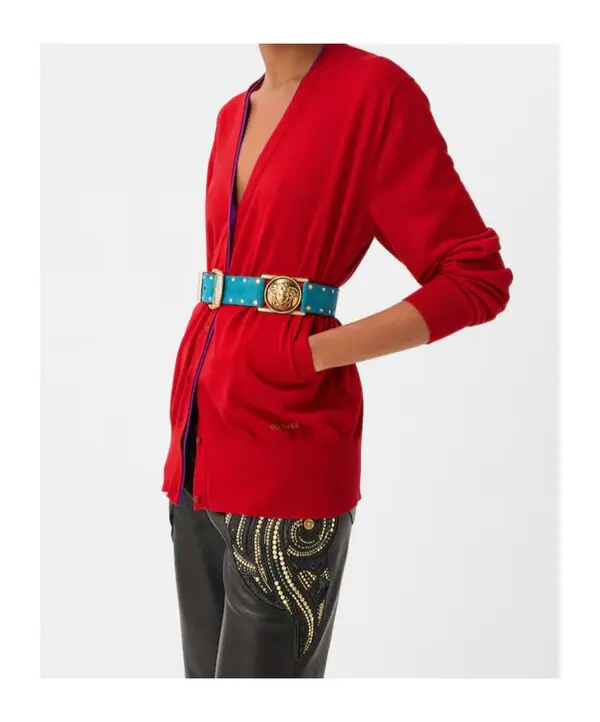 Versace Embroidered Wool Knit Cardigan