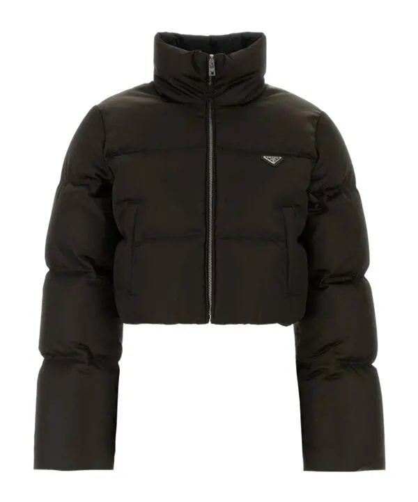 Prada Re-nylon Cropped Down Jacket - Cocoa Brown