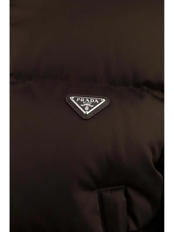 Prada Re-nylon Cropped Down Jacket - Cocoa Brown