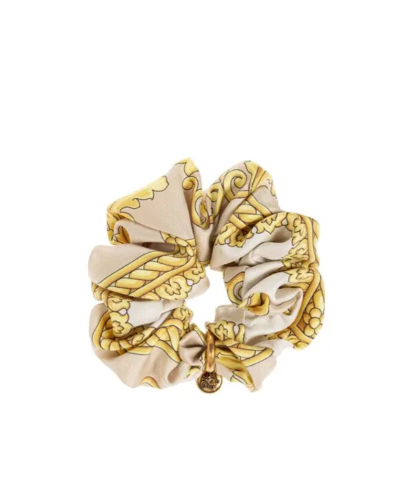 Versace Barocco Print Medusa Pendant Scrunchie - Yellow