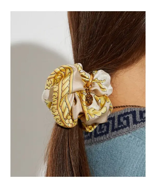 Versace Barocco Print Medusa Pendant Scrunchie - Yellow