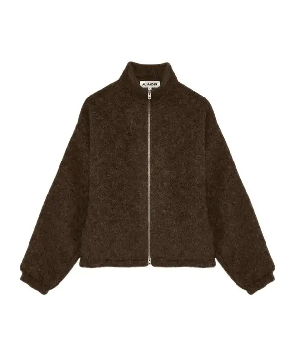 JIL SANDER High Neck Zip-up Fleece Jacket With Drop Shoulders - Brown