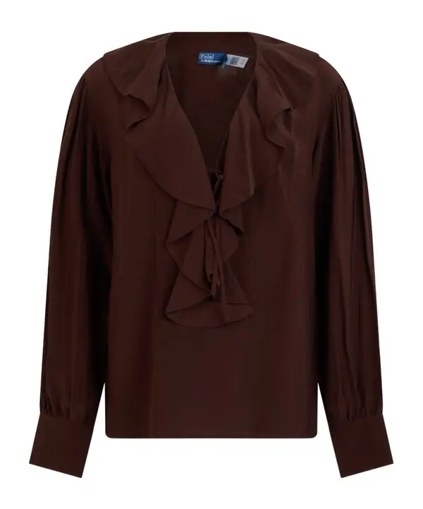 Polo Ralph Lauren V-neck Ruffled Long-sleeve Top