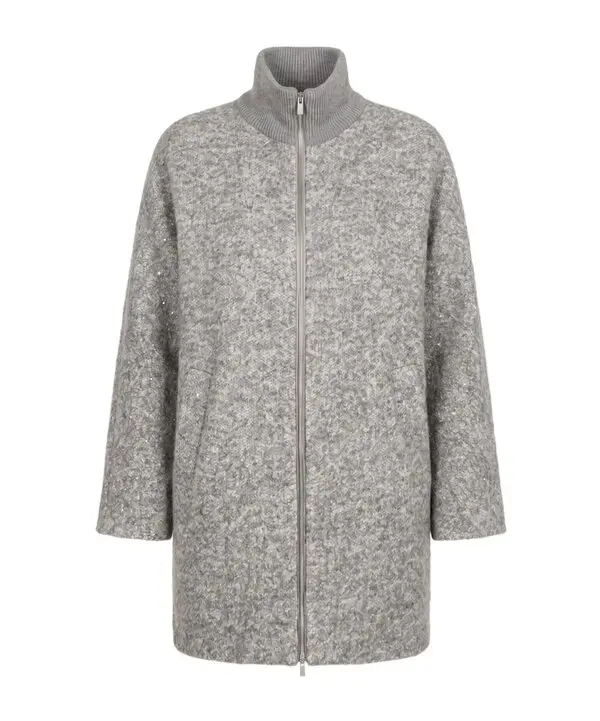 Peserico Ribbed Collar Zip-up Coat With Sequins