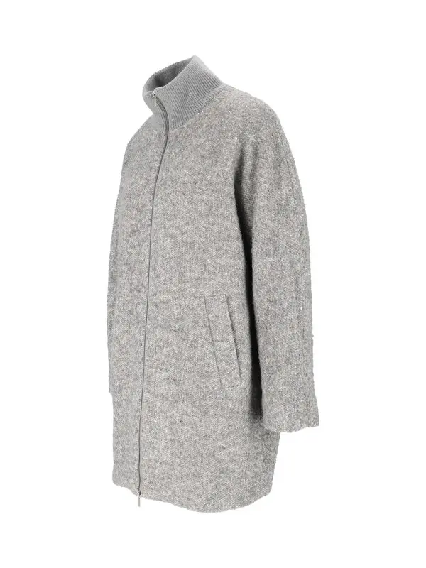 Peserico Ribbed Collar Zip-up Coat With Sequins - Grey