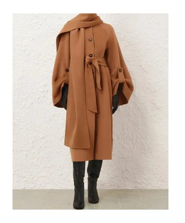 Zimmermann Long-sleeved Belted Coat With Detachable Scarf
