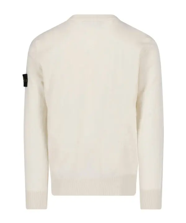 Stone Island Ribbed Crew Neck Sweater With Compass Logo Patch - White