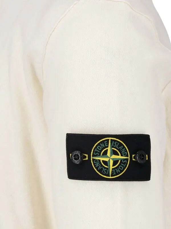 Stone Island Ribbed Crew Neck Sweater With Compass Logo Patch - White
