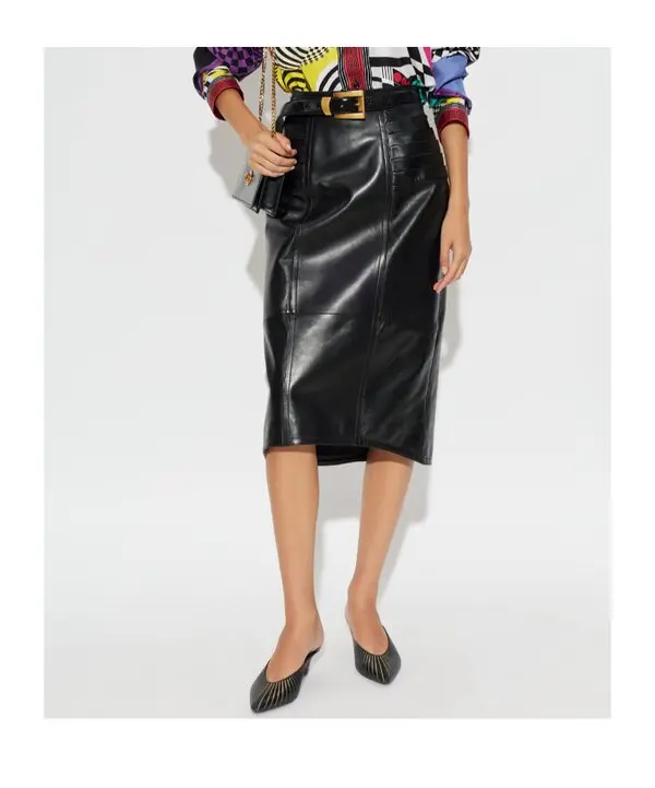 Versace Leather Midi Skirt