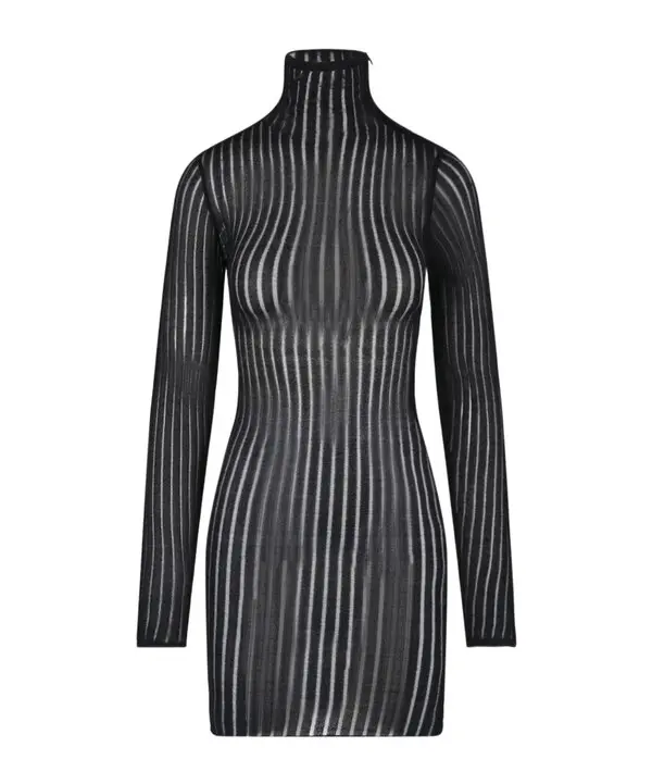 DONDUP High Neck Striped Sheer Dress