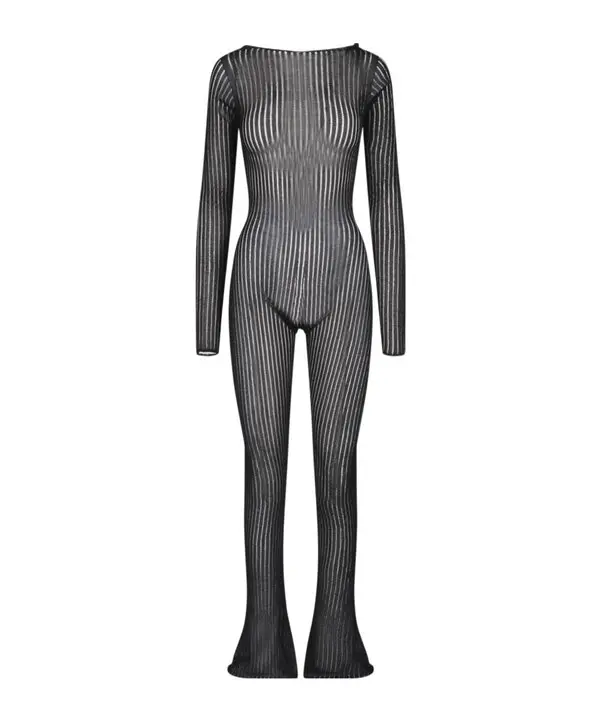 DONDUP Erotica Sheer Striped Knit Jumpsuit