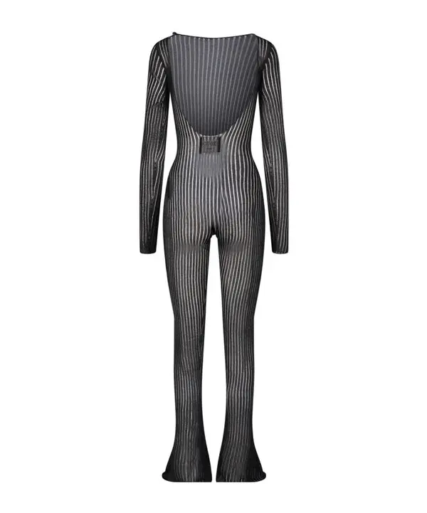 DONDUP Erotica Sheer Striped Knit Jumpsuit