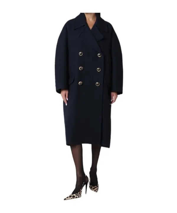 Balenciaga Double-breasted Coat With Anchor Button Detail - Navy
