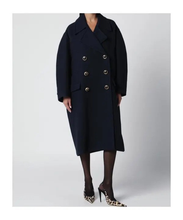 Balenciaga Double-breasted Coat With Anchor Button Detail - Navy