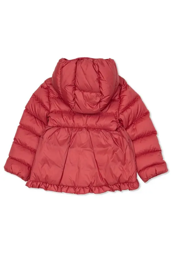 Moncler Long-sleeved Hooded Down Jacket With Ruffle Trim - Pink