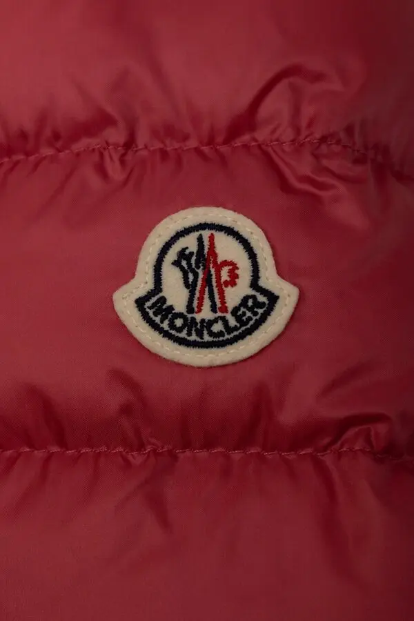 Moncler Long-sleeved Hooded Down Jacket With Ruffle Trim - Pink