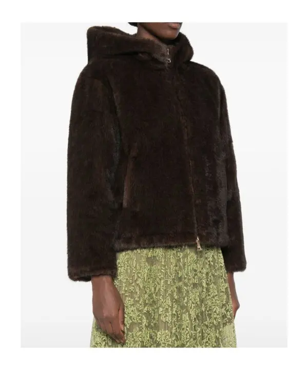 ERMANNO FIRENZE Hooded Zip-fastening Faux Fur Jacket