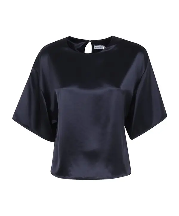 Simkhai Satin Short Sleeve Crewneck Top - Black