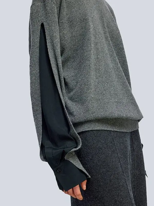 SEMICOUTURE Crew Neck Sweater With Silk Paneling
