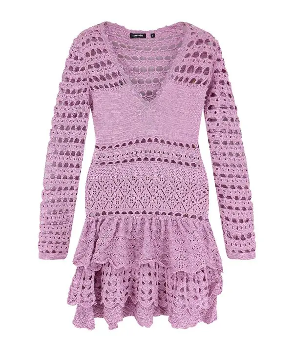Retrofete Crochet Ruffled V-neck Dress