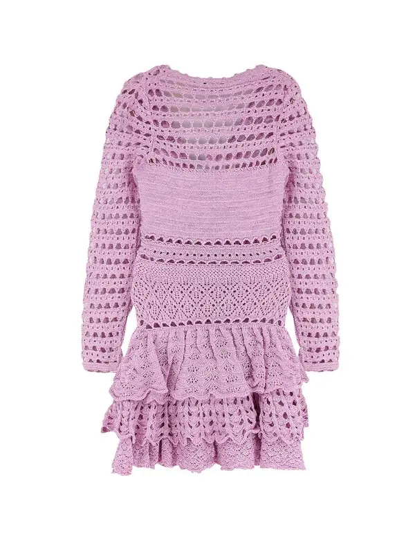 Retrofete Crochet Ruffled V-neck Dress