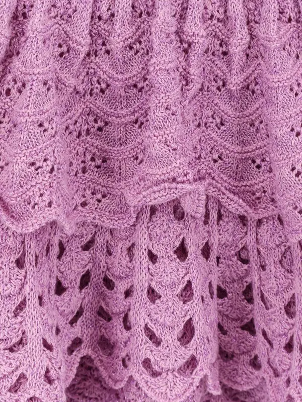Retrofete Crochet Ruffled V-neck Dress