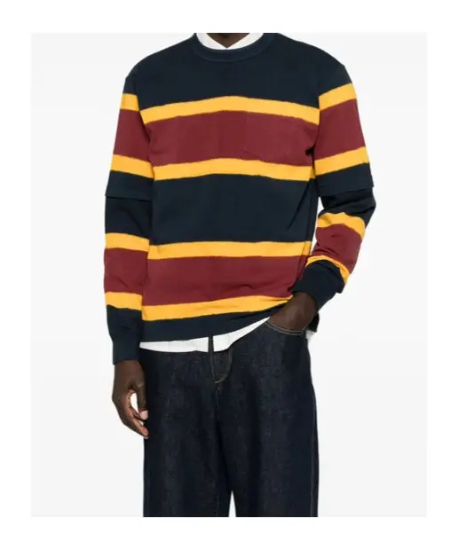 Sacai Striped Knit Layered Sleeve Sweater