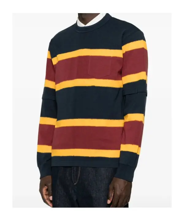Sacai Striped Knit Layered Sleeve Sweater