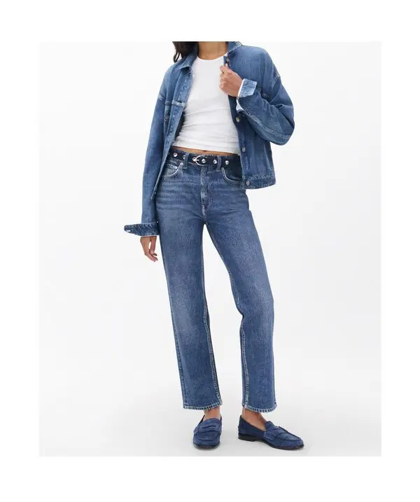 Rag & Bone Straight Leg Jeans With Printed Logo Detail