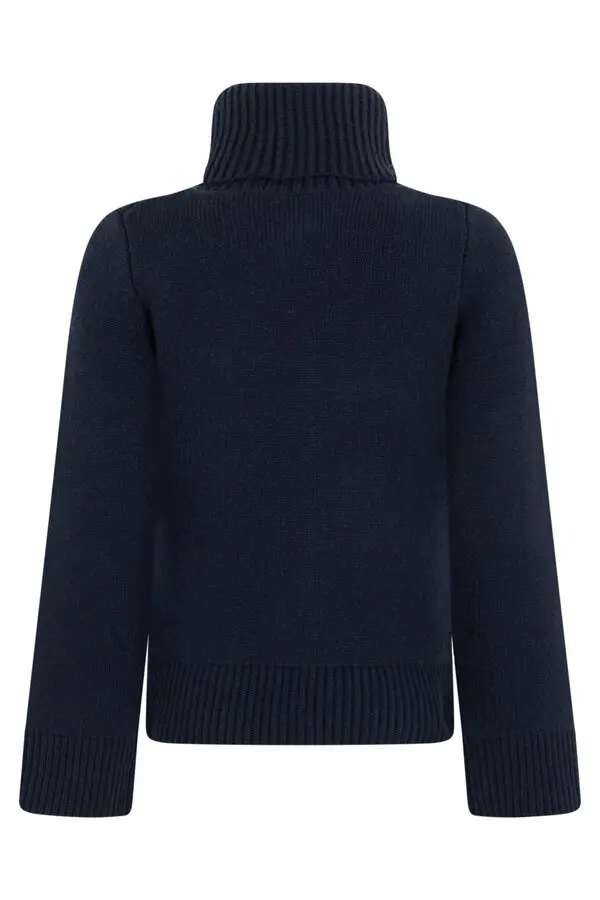 Vince Ribbed High Collar Cardigan - Dark Blue