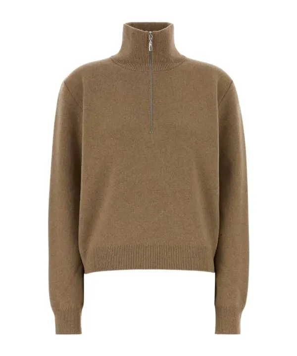 RÓHE Zip Knitted Polo Sweater - Brown