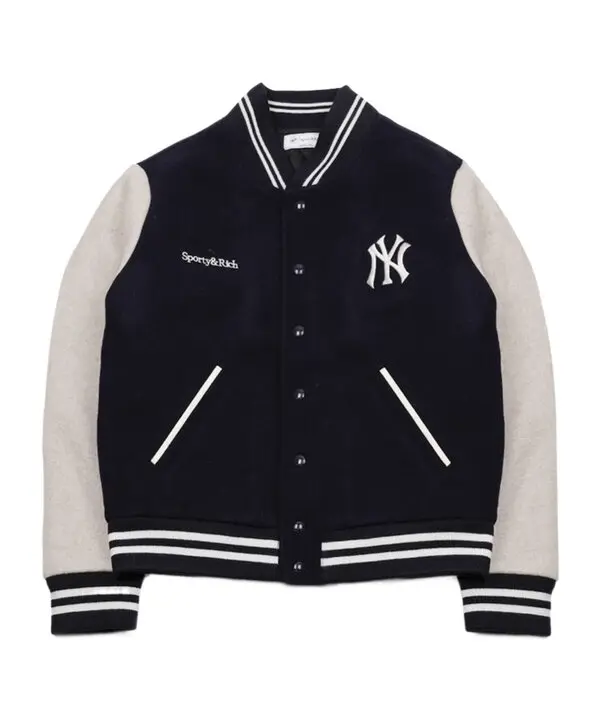 SPORTY  RICH Sporty & Rich Varsity Jacket With Striped Trim - Black