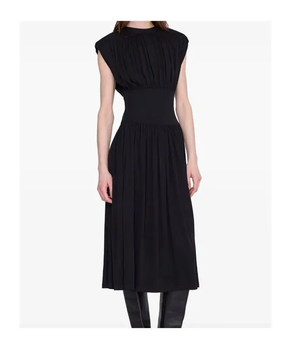 ANINE BING Sleeveless Round Neck Midi Dress With Pleats