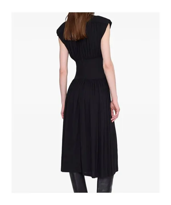 ANINE BING Sleeveless Round Neck Midi Dress With Pleats
