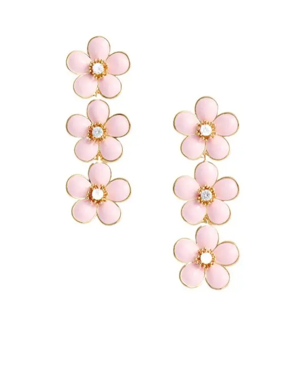 SELF-PORTRAIT Enamel Flower Tiered Earrings - Pink