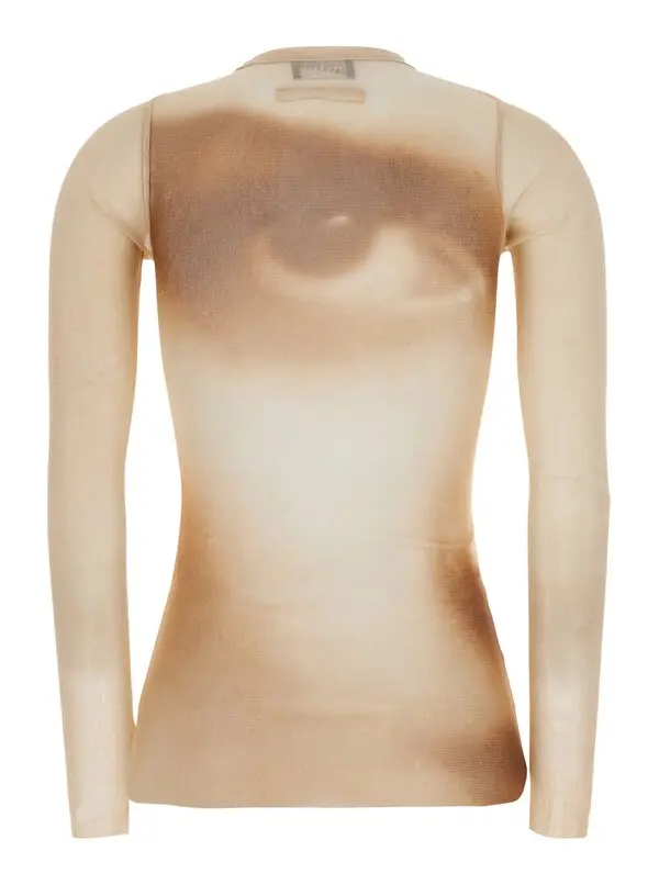 JEAN PAUL GAULTIER Long-sleeved T-shirt With Face Print - Beige