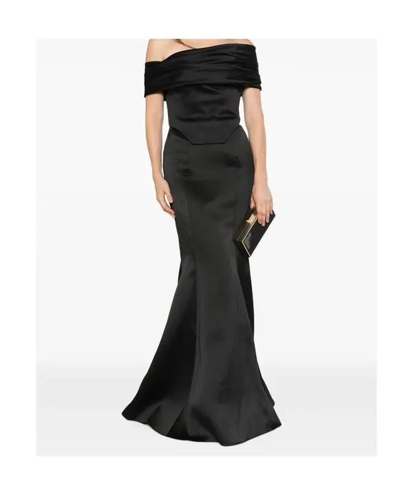 Solace Off-shoulder Satin-finish Maxi Dress