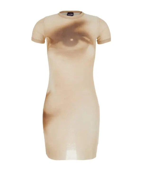 JEAN PAUL GAULTIER Short Sleeve Round Neck Dress - Beige